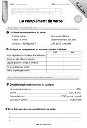 Evaluation Complément du verbe CE2 Bilan et controle corrigé pdf à