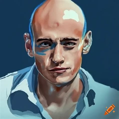 Highly Detailed Colored Pencil Drawing Of A Man With A Bald Head And