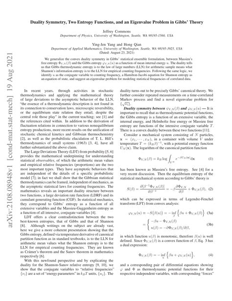 pdf duality symmetry two entropy functions and an eigenvalue problem in gibbs theory