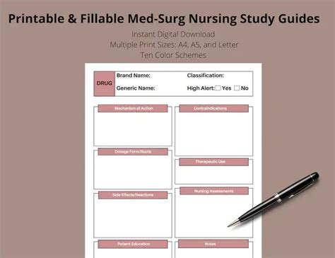 Med Surg Nursing Study Guide Templates Printable And PDF Fillable Use