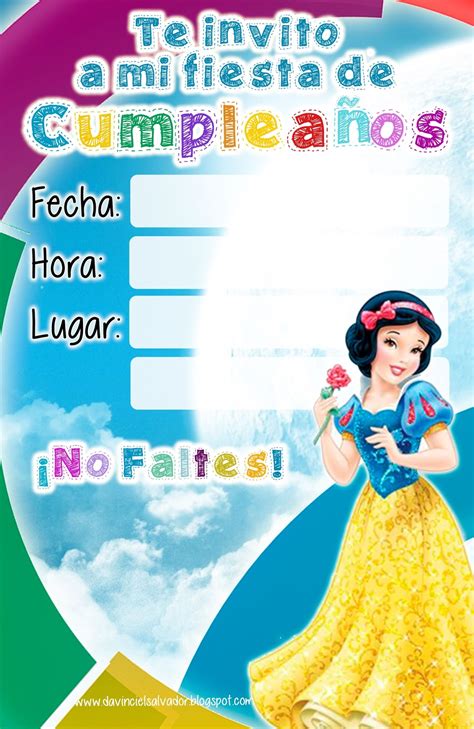 Descarga Gratis Invitaci N De Cumplea Os De Princesas Disney Blanca