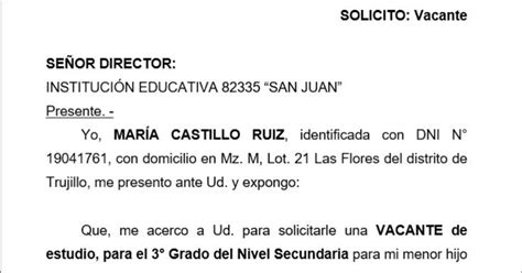 Modelo de Solicitud de Vacante de estudios EL RINCÓN DE LOS MAESTROS