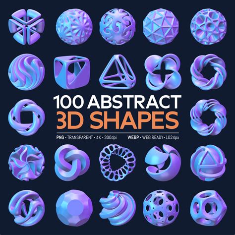 3D Shapes PNG WebP Bundle 100 Abstract Shapes LaptrinhX