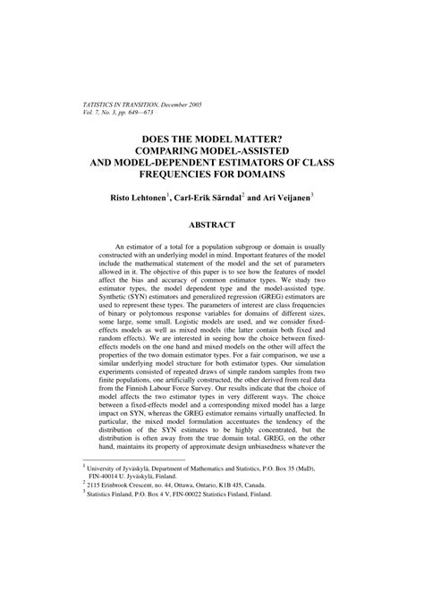 pdf does the model matter comparing model assisted and model dependent estimators of class