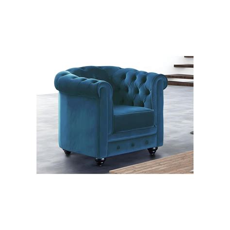 Fauteuil Chesterfield Velours Bleu Canard à Prix Carrefour