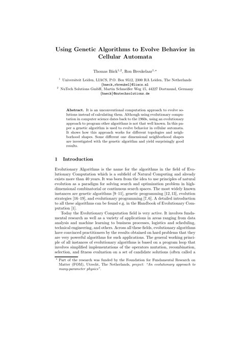 pdf using genetic algorithms to evolve behavior in cellular automata