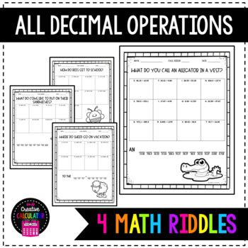 Math Riddles Decimals Add Subtract Multiply Divide TPT