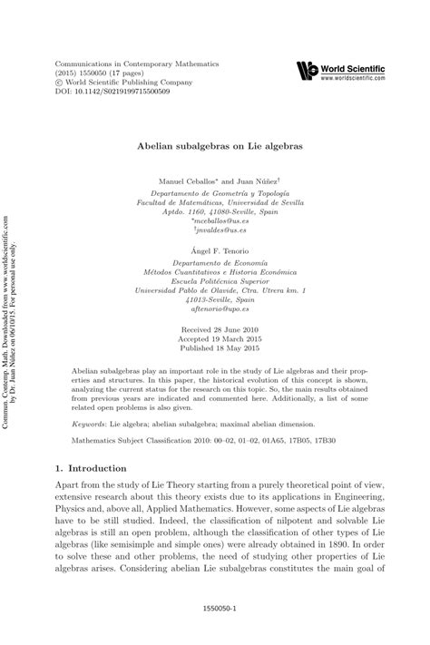 pdf abelian subalgebras on lie algebras