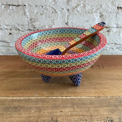 Rainbow With Turquoise Trim Mexican Salsa Dish Molcajete Style Mexican