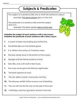 Complete Subject And Predicate Worksheets