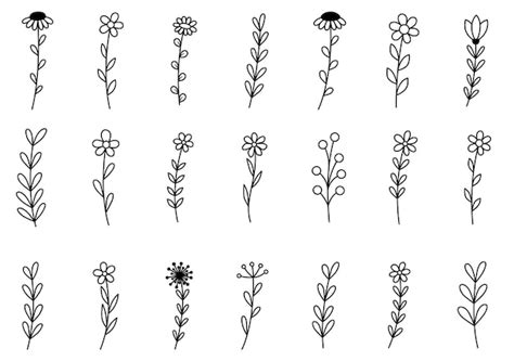 0018 Garabato De Flores Dibujadas A Mano Vector Premium