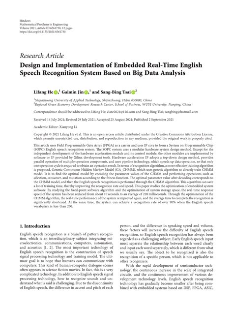 pdf design and implementation of embedded real time english speech recognition system based on