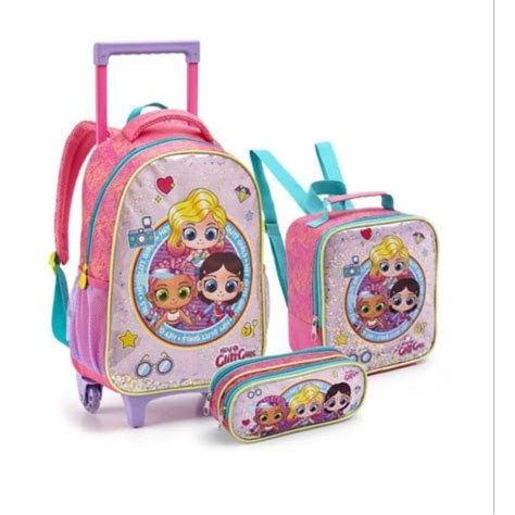 Kit Mochila Escolar P S Infantil Menina Mochila Acetinada Rodinha