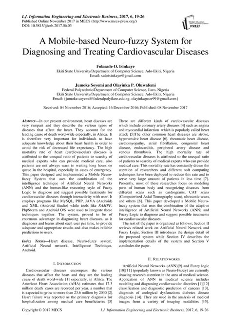 a mobile based neuro fuzzy system for diagnosing and treating cardiovascular diseases ijieeb