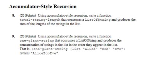 solved accumulator style recursion 8 20 points using