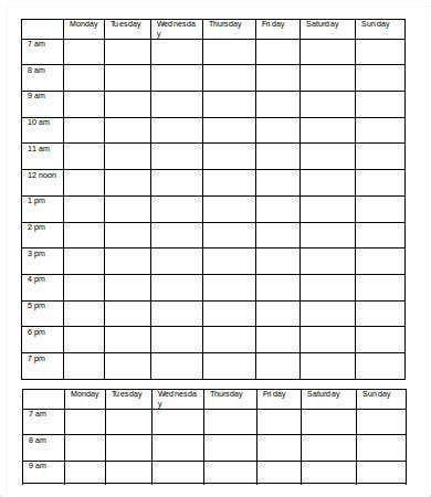 Week Schedule Template 12 Free Word Excel Pdf Intended For Quality
