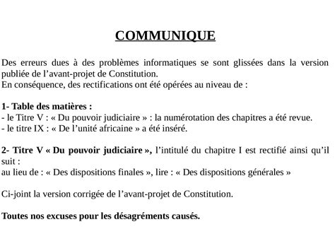 Avant projet de Constitution de la République du Mali version finale