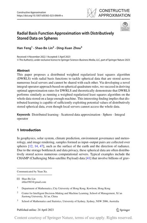 radial basis function approximation with distributively stored data on spheres request pdf