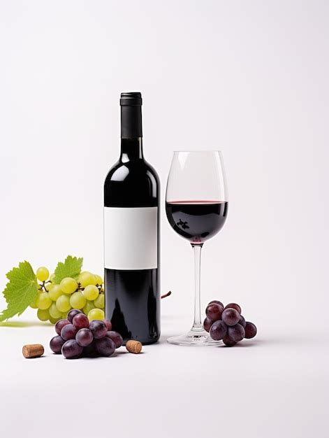 Bouteille De Vin Rouge Avec Des Raisins De Vin Isolés Sur Un Fond Blanc