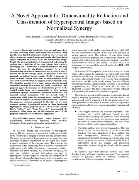 pdf a novel approach for dimensionality reduction and classification of hyperspectral images