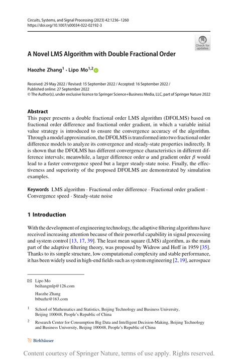 a novel lms algorithm with double fractional order request pdf