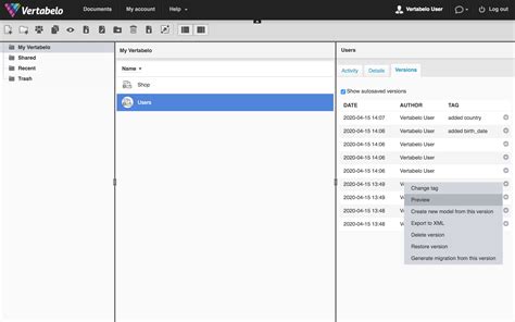 Version Control Vertabelo Database Modeler
