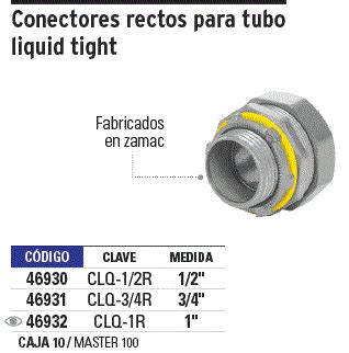 46930 CLQ 1 2R TRUPER Conector Recto 1 2 Para Tubo Liquid Tight Volteck