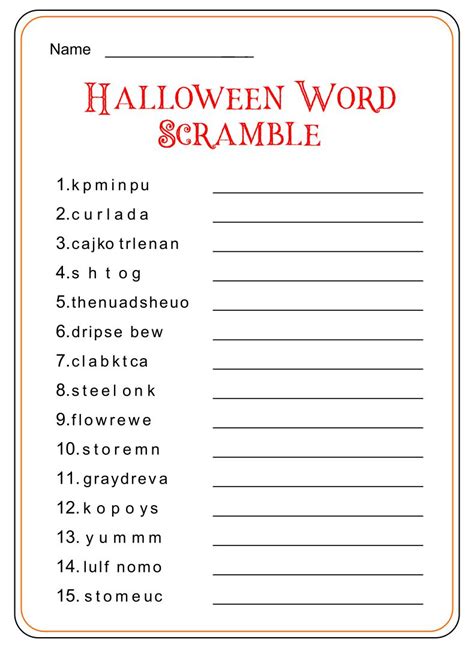 Halloween Unscramble 15 Free PDF Printables Printablee
