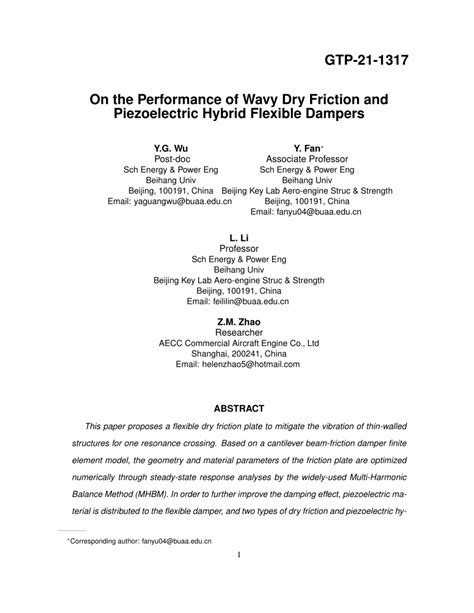 pdf on the performance of wavy dry friction and piezoelectric hybrid flexible dampers