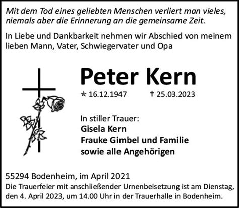 Traueranzeigen Von Peter Kern Vrm Trauer De