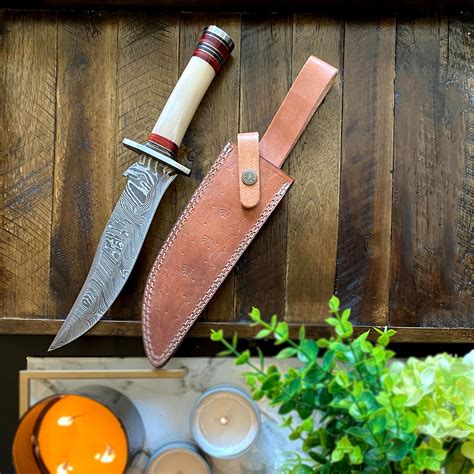 13 Inch Hand Forged Damascus Steel Bowie Hunting Knife With Etsy