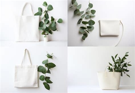 Premium AI Image Mockup Empty White Tote Bag With Eucalyptus Leaf On