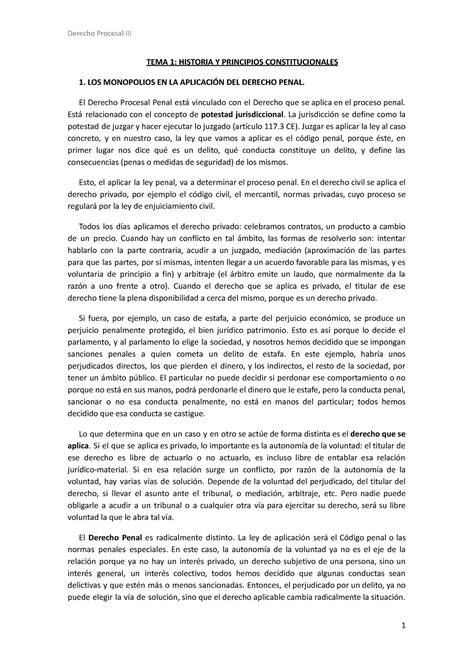 Tema 1 Proce TEMA 1 HISTORIA Y PRINCIPIOS CONSTITUCIONALES 1 LOS
