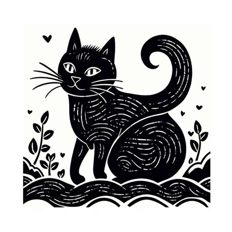 Hay un gato negro sentado en la rama de un árbol con corazones ai