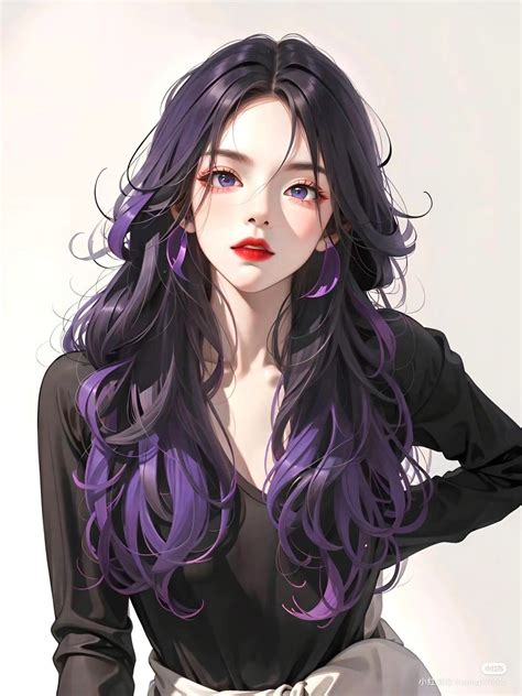 A Digital Painting Of A Woman With Long Purple Hair
