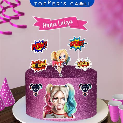 Topo de Bolo Arlequina Topper Decoração Festa Shopee Brasil