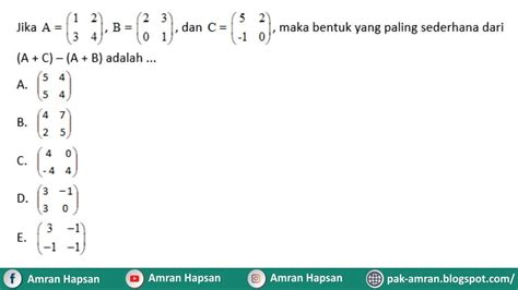 Detail Contoh Soal Penjumlahan Dan Pengurangan Matriks Koleksi Nomer 31