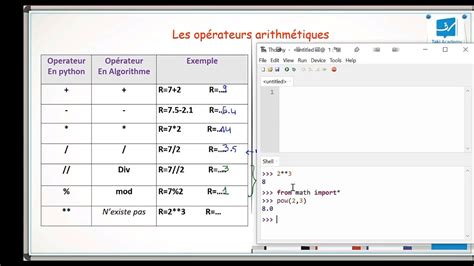 python ep2 les opérateurs arithmétiques en algorithme et python youtube