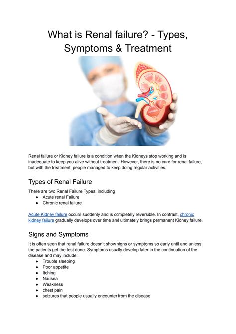 What Is Renal Failure Types Symptoms Treatment By Kidney Failure