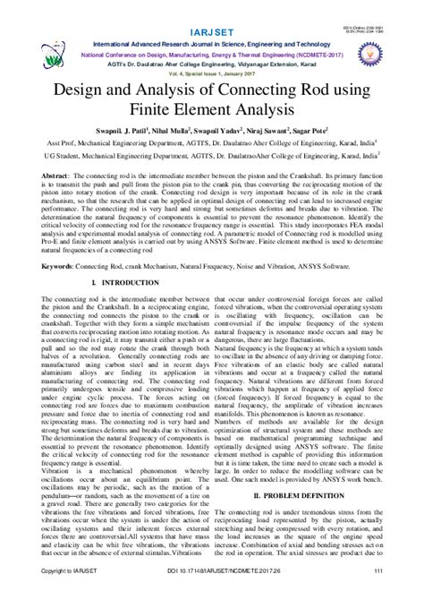 pdf design and analysis of connecting rod using finite element analysis niraj sawant