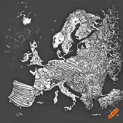 Detailed Map Of Europe With Borders And Landmarks On Craiyon