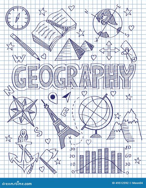 Insieme Disegnato A Mano Di Geografia Illustrazione Vettoriale