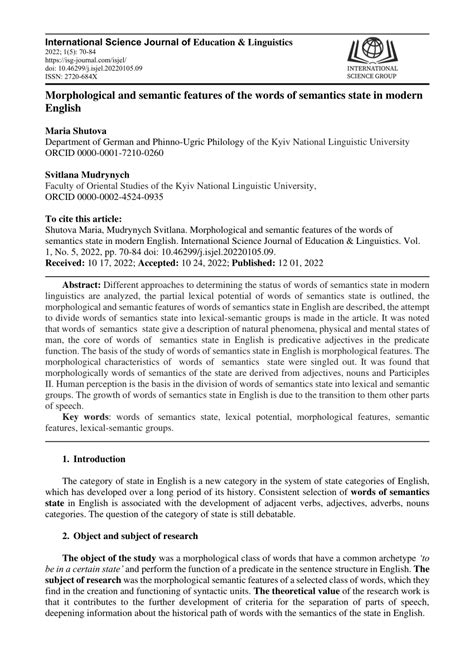 pdf morphological and semantic features of the words of semantics state in modern english