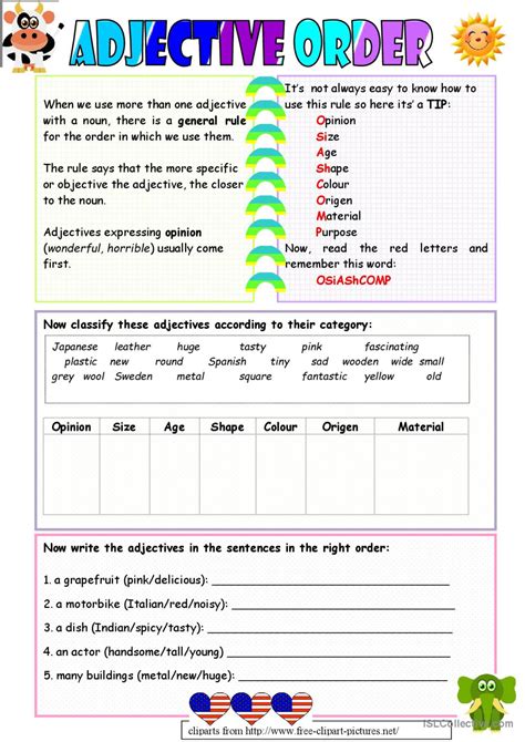 Order Of Adjectives Exercises