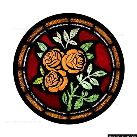 Flowers Medallion Religious Stained Glass Window