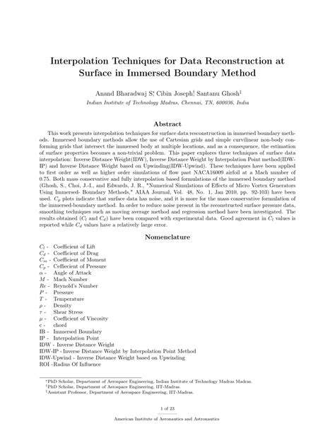pdf interpolation techniques for data reconstruction at surface in immersed boundary method