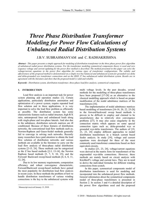 three phase distribution transformer modeling for power flow