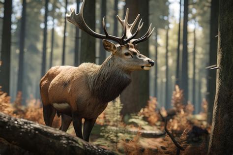 Premium AI Image A Royal Deer With Big Antlers In The Woods AI Generated