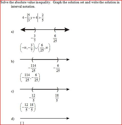 solved solve the absolute value inequality graph the