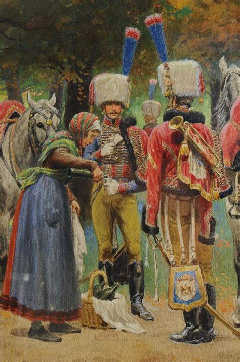 LUCIEN ROUSSELOT AQUARELLE ORIGINALE TROMPETTES DES CHASSEURS À